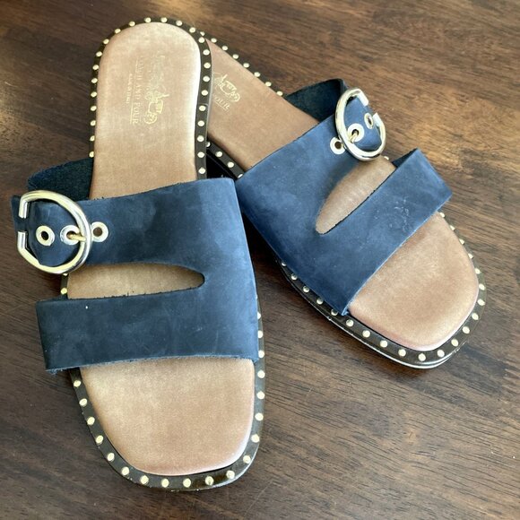 Coach and Four | Shoes | Coach And Four Leather Studded Open Toe Flat ...